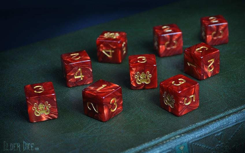 Elder Dice (d6 Tube) – Red Cthulhu (terningsett) – Grimfield Games